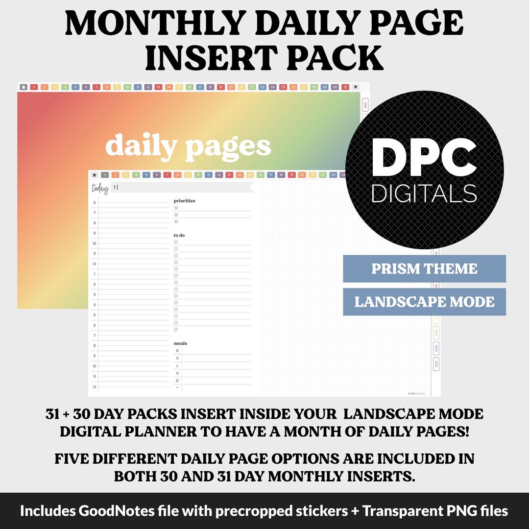 Linked Daily Landscape Digital Planner Insert | Prism Theme | Goodnotes ...
