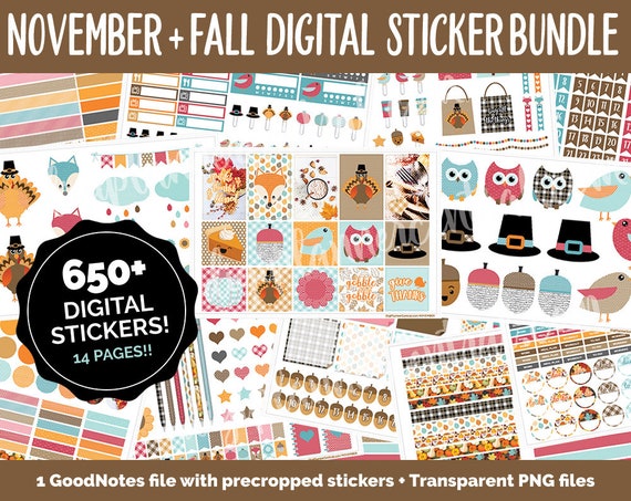 November Thanksgiving Fall Digital Sticker Bundle 650 | Etsy