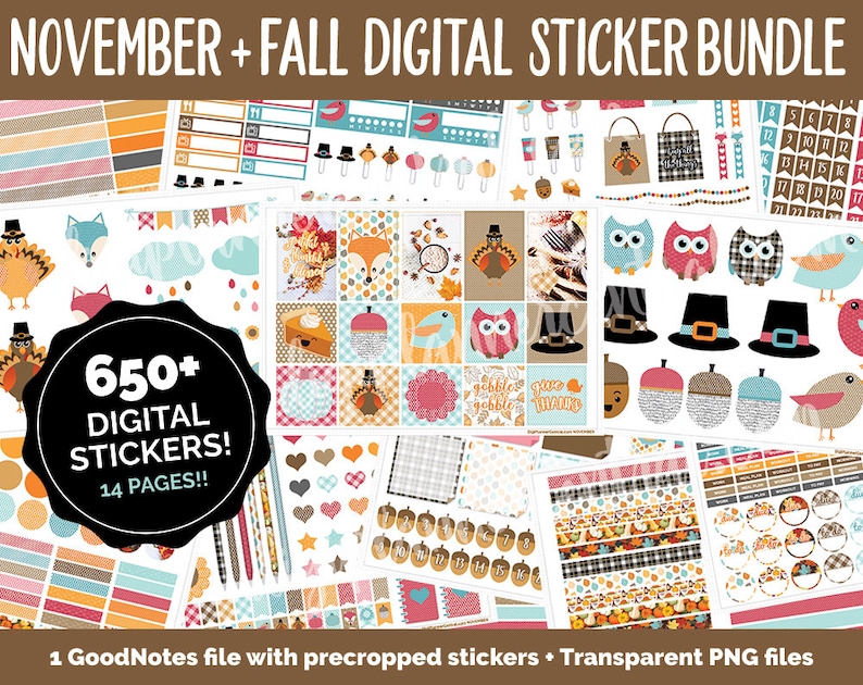 November Thanksgiving Fall Digital Sticker Bundle 650 | Etsy