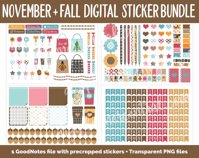 November Thanksgiving Fall Digital Sticker Bundle 650 | Etsy