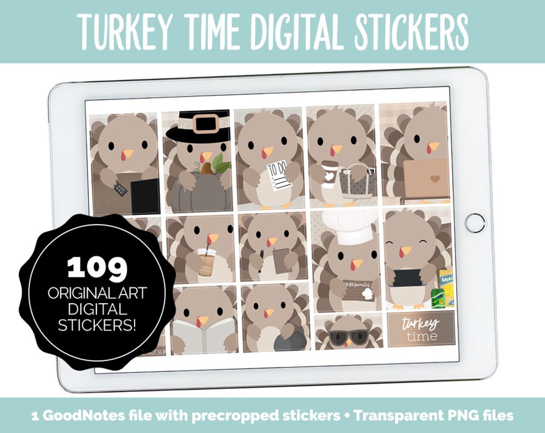Turkey Time Digital Planner Stickers | iPad & Android | Fall, November ...