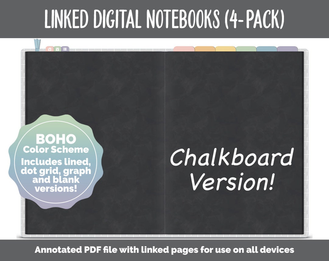 Linked Digital Notebooks 4- Pack | Chalkboard | Boho Theme | Goodnotes ...