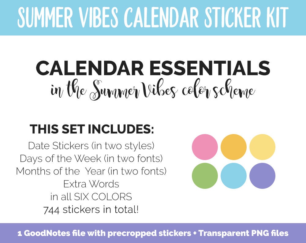 Summer Vibes Calendar Essentials Digital Planner Stickers - Etsy