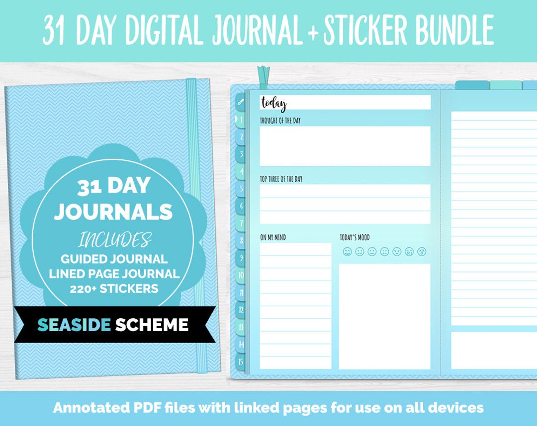 31 Day Digital Journal + Sticker Bundle | Seaside | Goodnotes, iPad ...