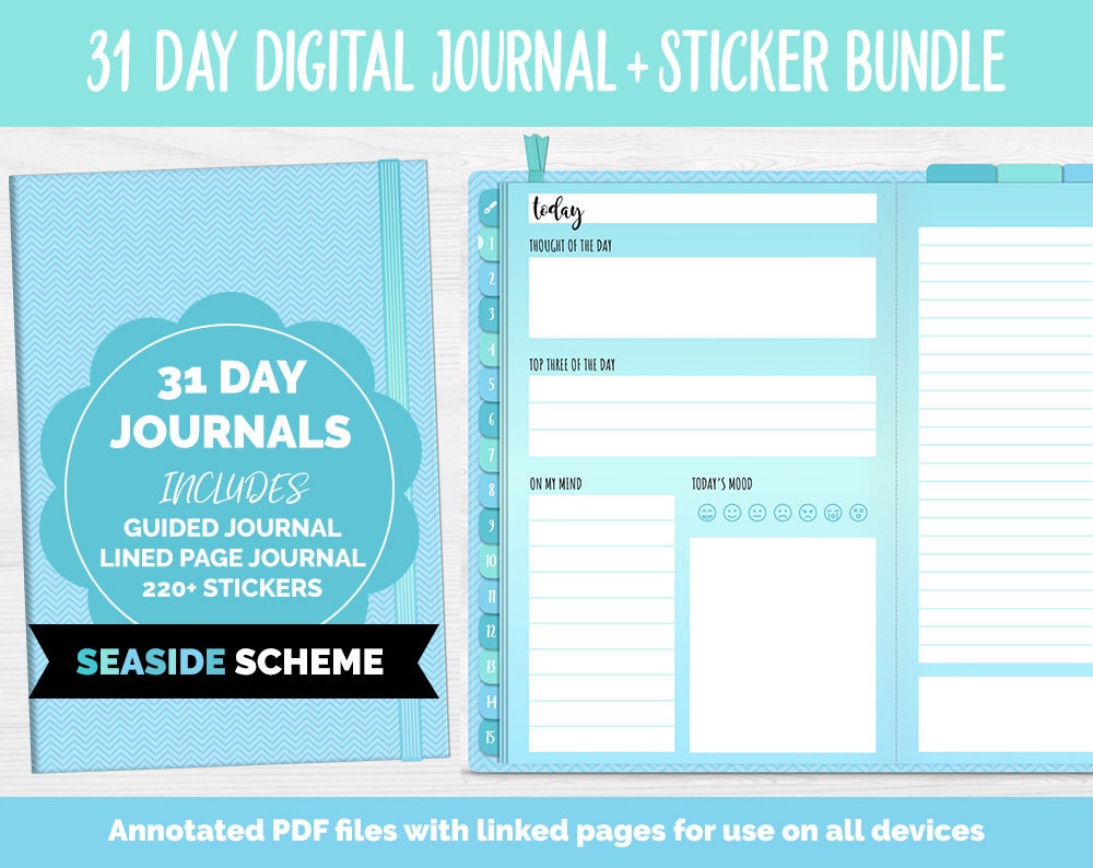31 Day Digital Journal Sticker Bundle Seaside Goodnotes - Etsy