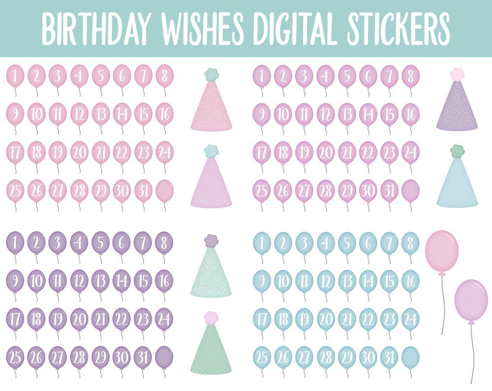 Birthday Wishes Digital Stickers | Goodnotes & iPad | Celebrate ...
