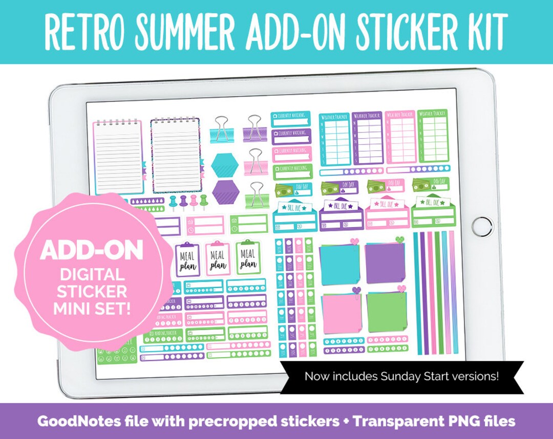 Retro Summer Add-on Digital Planner Stickers | Goodnotes, iPad and ...
