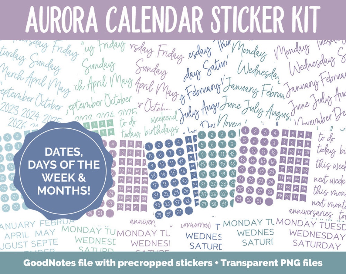 Aurora Calendar Essentials Digital Planner Stickers | iPad & Android ...