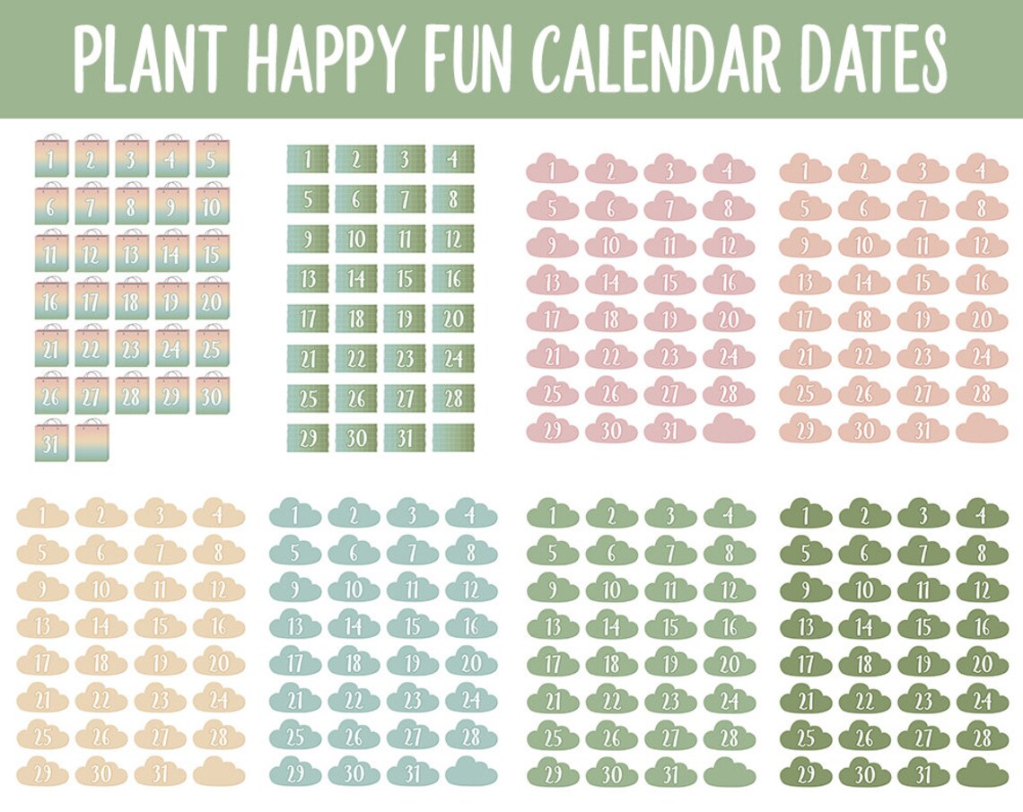 Plant Happy Fun Calendar Date Digital Stickers Goodnotes - Etsy