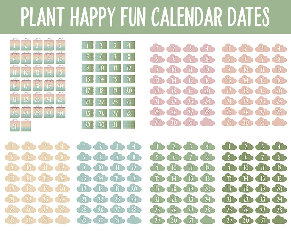 Plant Happy Fun Calendar Date Digital Stickers Goodnotes - Etsy
