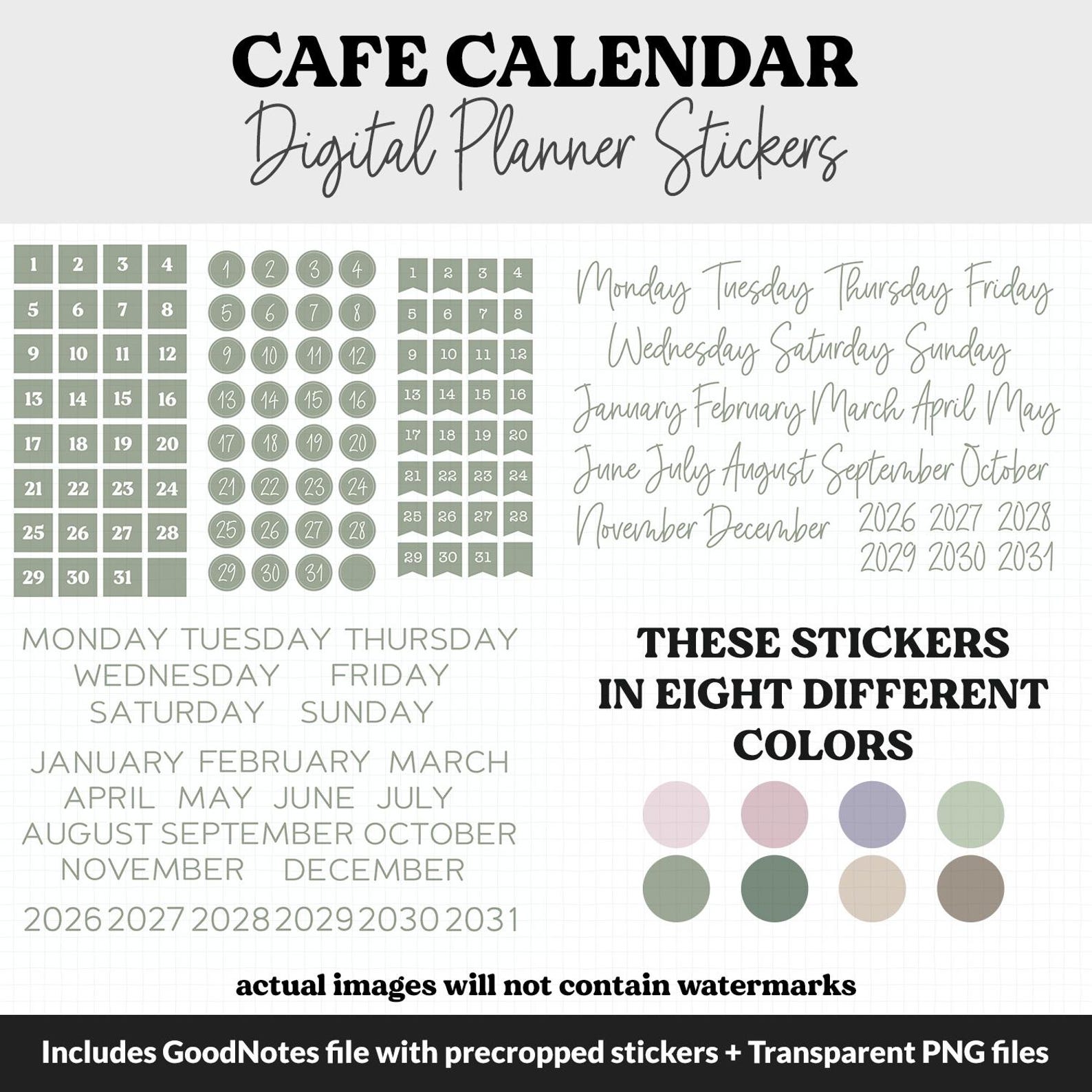 Cafe Calendar Essentials Digital Planner Stickers | iPad & Android - Etsy
