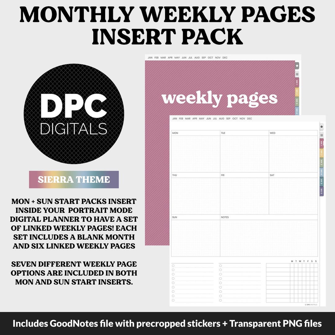 Linked Weekly Portrait Digital Planner Insert | Sierra Theme ...