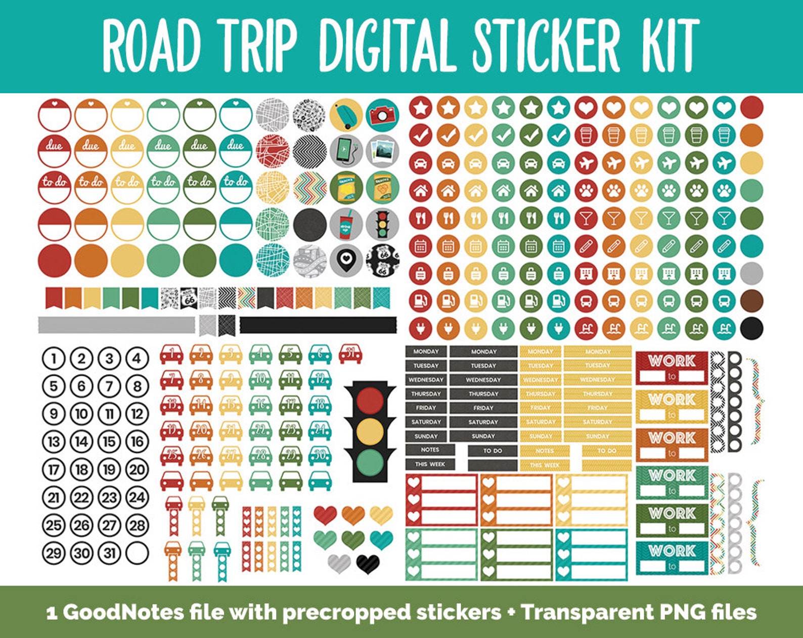 Road Trip Digital Stickers | Goodnotes, iPad and Android | Travel ...