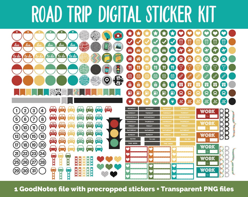 Road Trip Digital Stickers | Goodnotes, iPad and Android | Travel ...