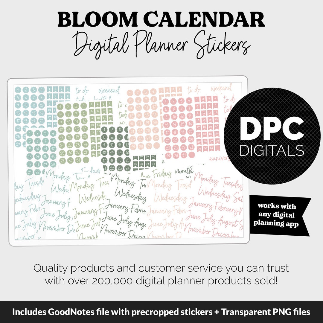 Bloom Calendar Essentials Digital Planner Stickers | Goodnotes, iPad ...
