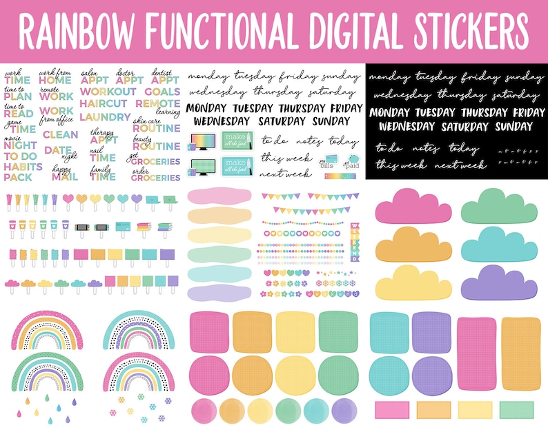 Rainbow Functional Digital Sticker Set Goodnotes Ipad & - Etsy