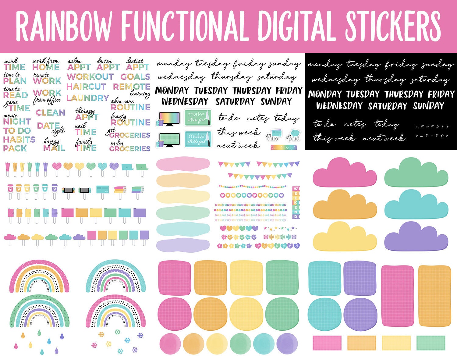 Rainbow Functional Digital Sticker Set Goodnotes Ipad & - Etsy