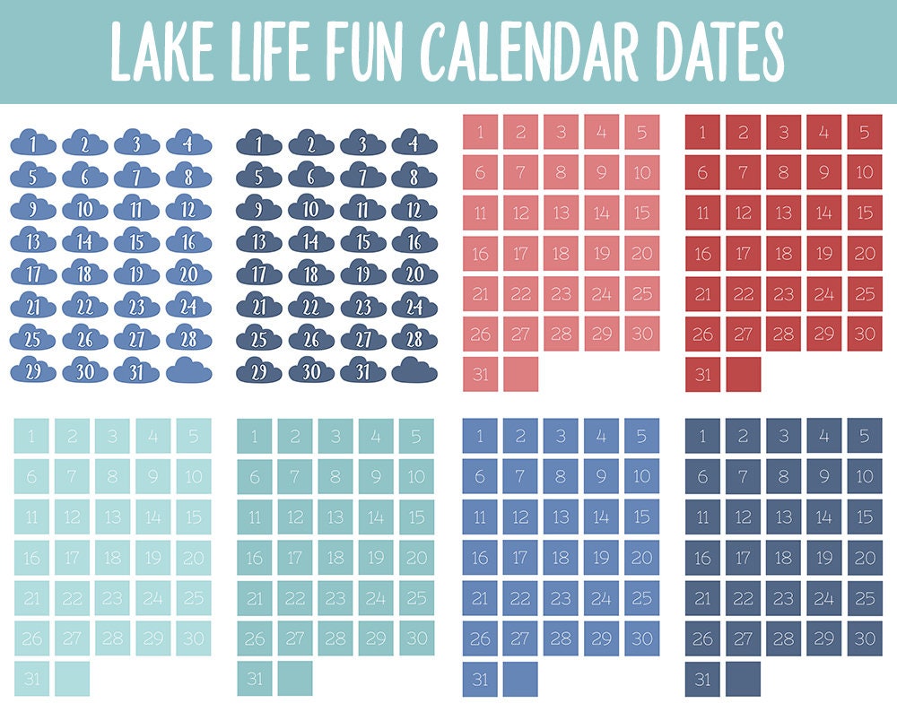 Lake Life Fun Calendar Date Digital Stickers | iPad & Android - Etsy