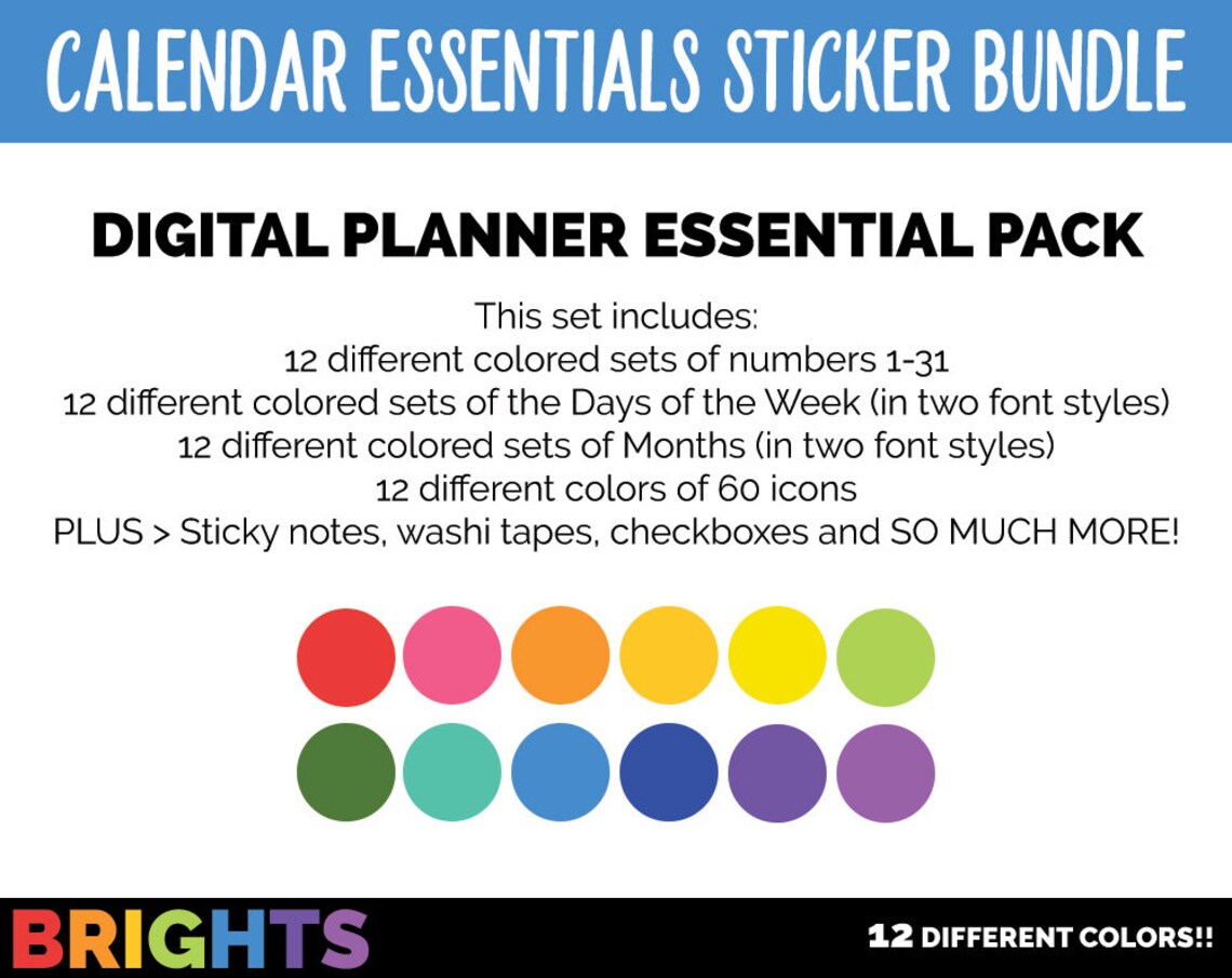Digital Calendar Numbers MEGA Bundle | Brights | iPad & Android - Etsy