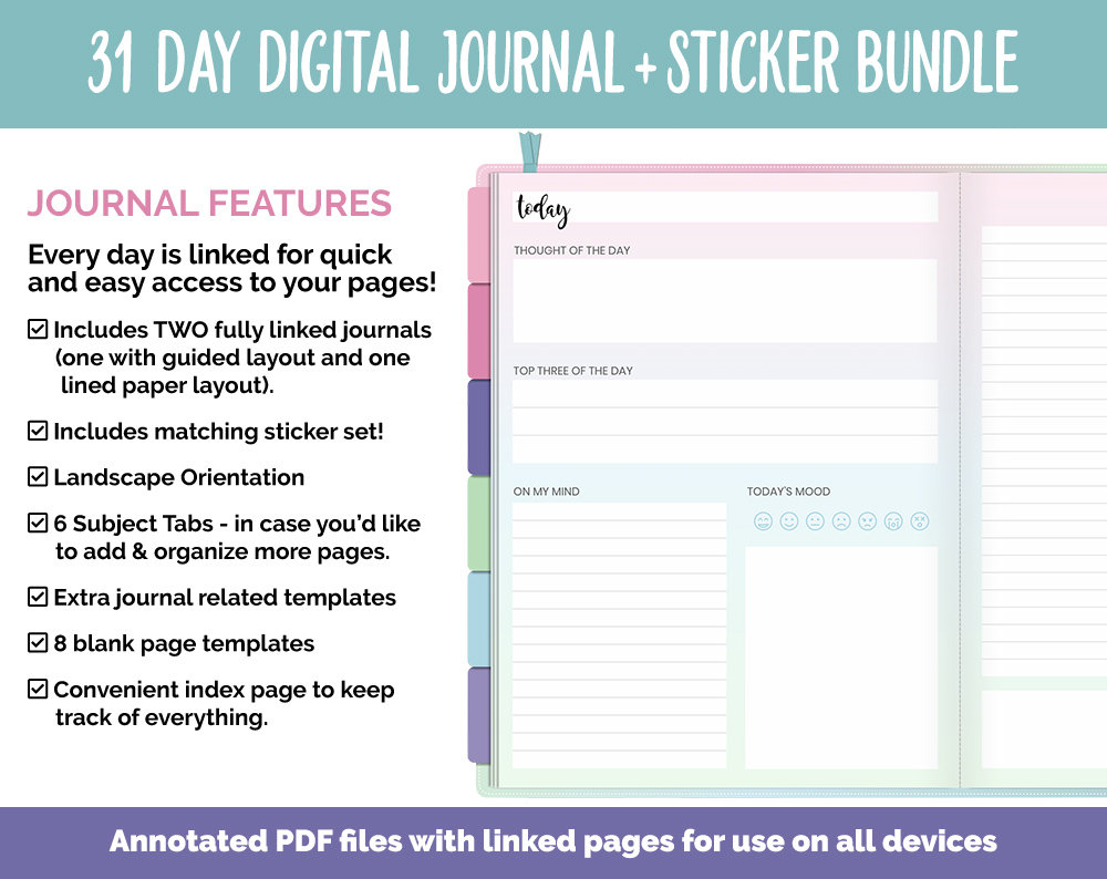 31 Day Digital Journal Sticker Bundle Borealis Theme - Etsy