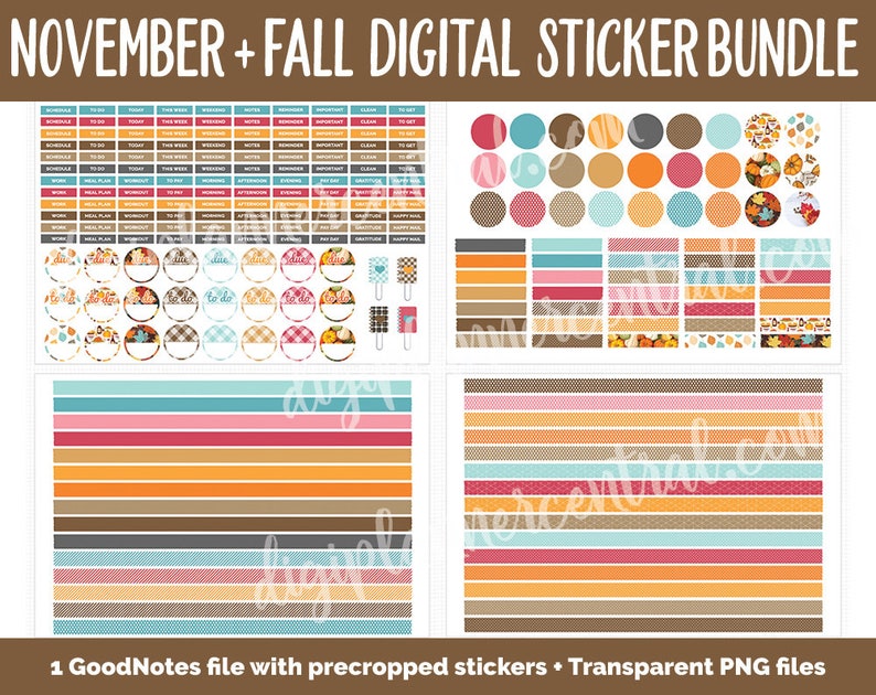 November Thanksgiving Fall Digital Sticker Bundle 650 | Etsy