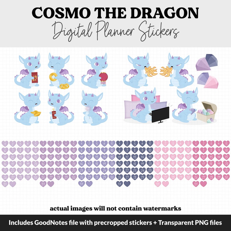 Cosmo the Dragon Digital Planner Stickers | iPad and Android - Etsy
