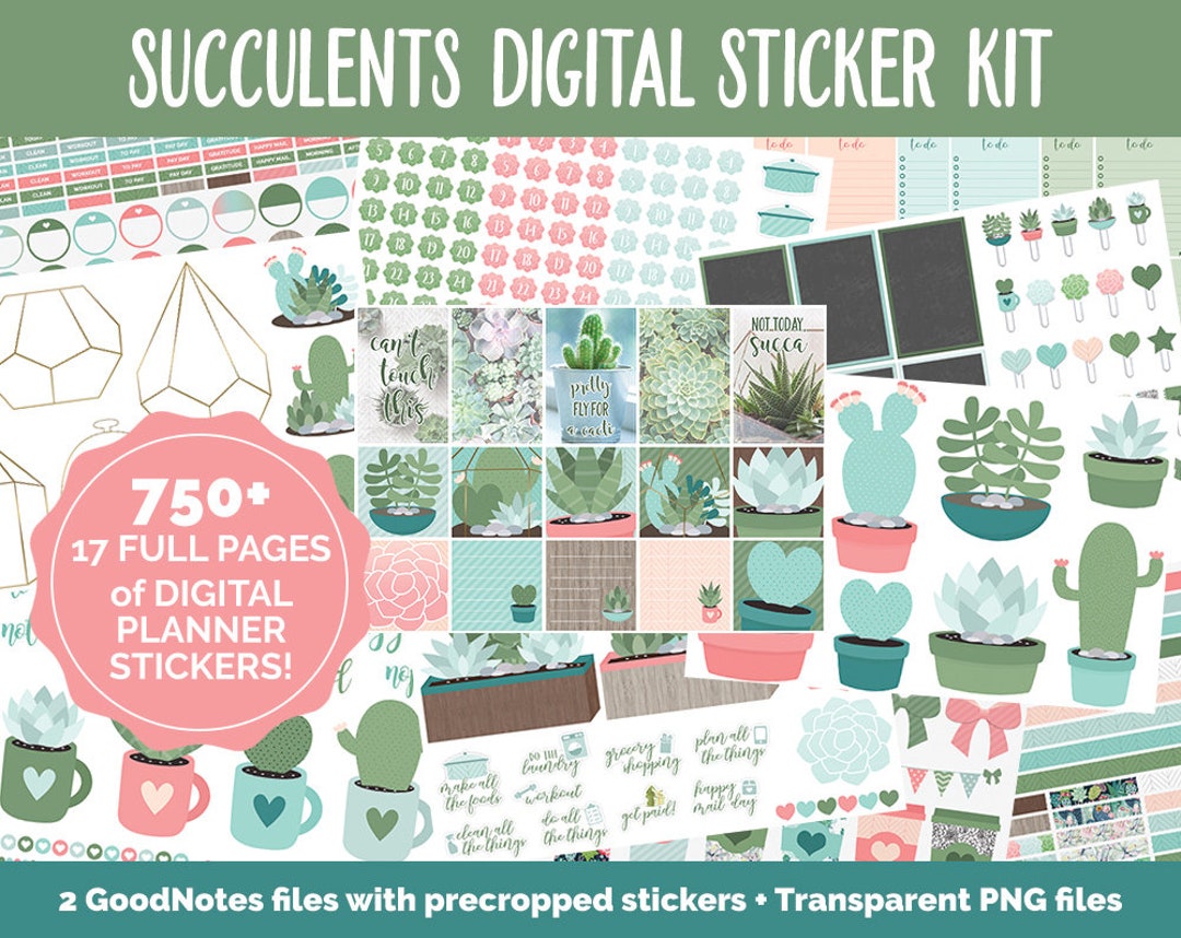 Succulents & Cactus Digital Sticker Bundle | Goodnotes | iPad | May ...