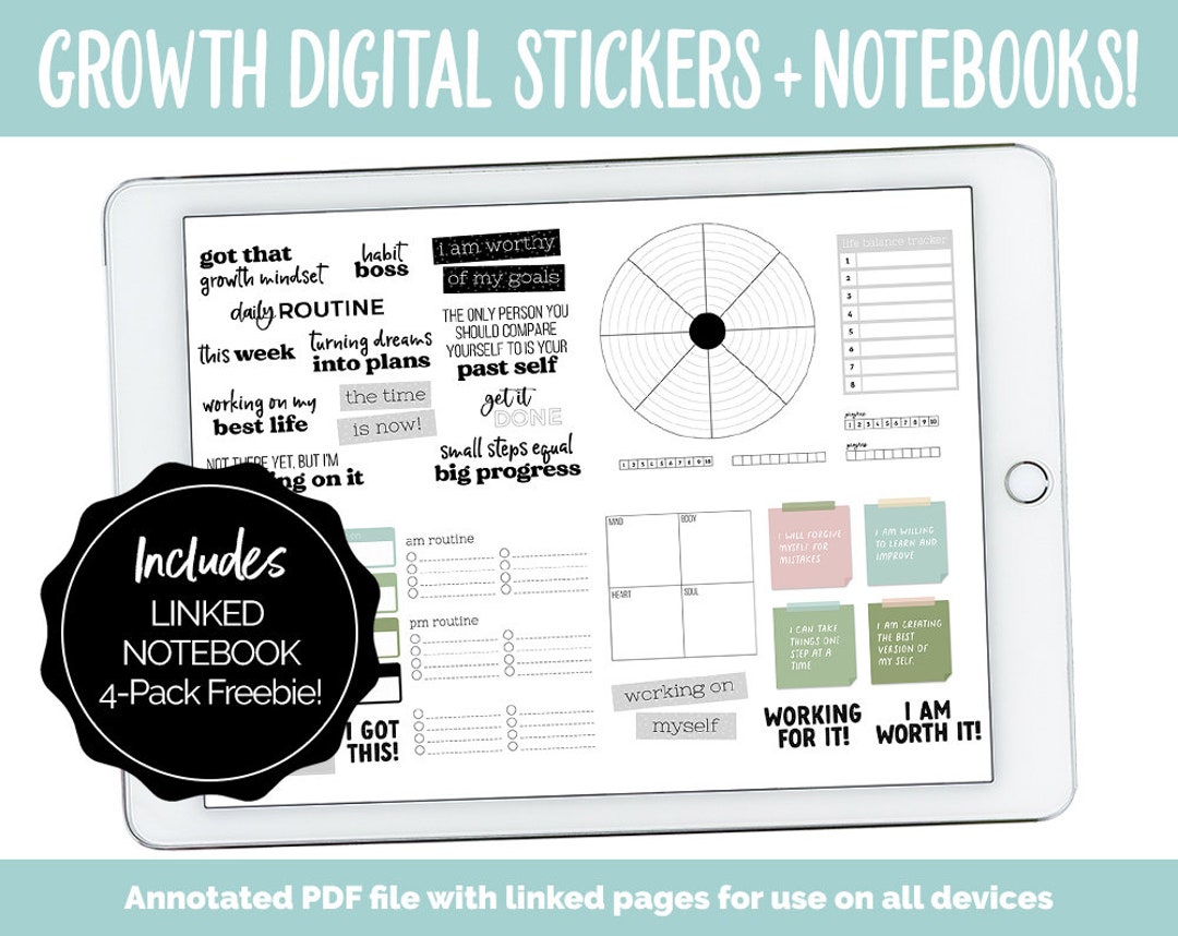 Growth Digital Stickers and Digtal Notebook 4-pack | Goodnotes & iPad ...