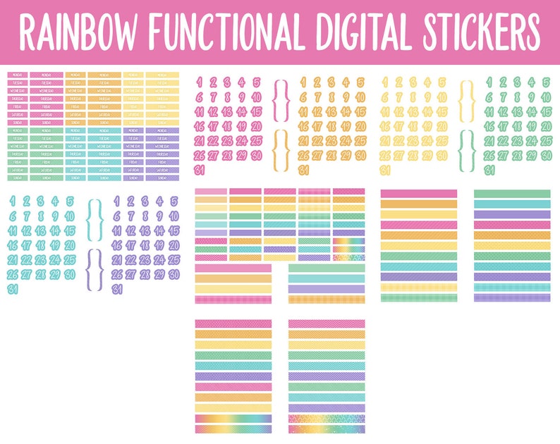 Rainbow Functional Digital Sticker Set Goodnotes Ipad & - Etsy