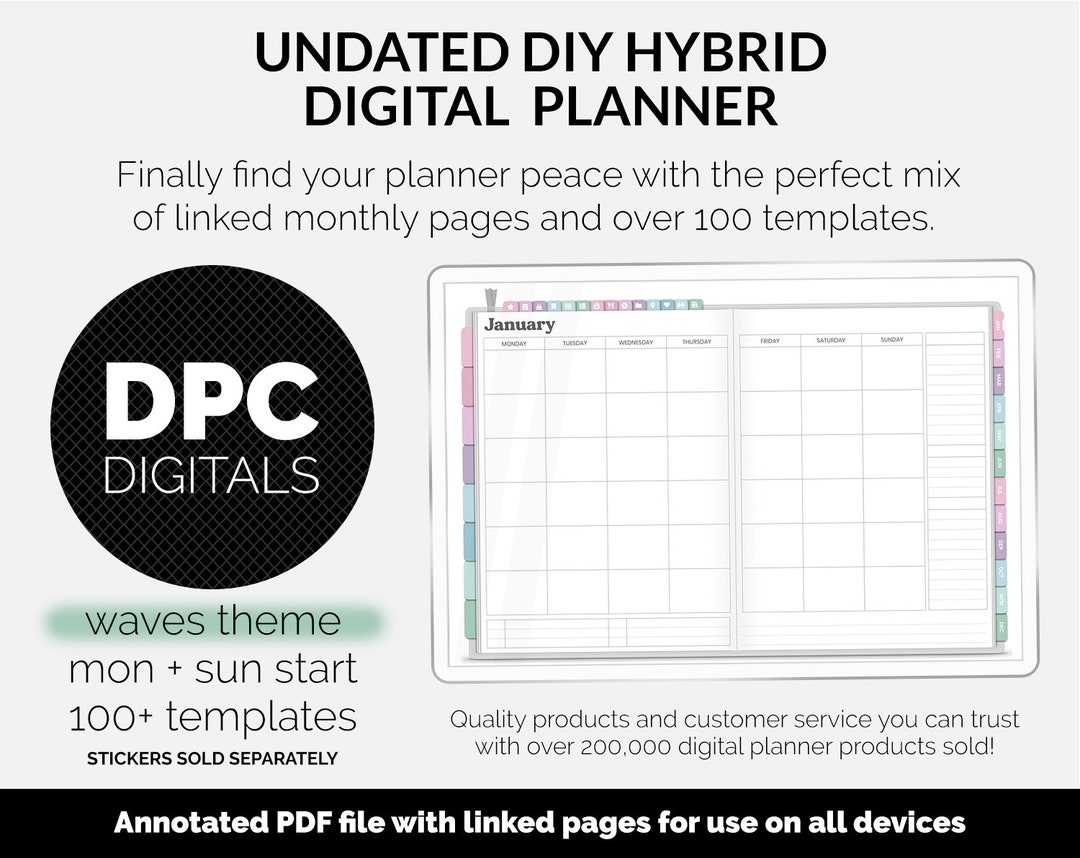 Undated DIY Hybrid Digital Planner Waves Goodnotes, iPad & Android - Etsy