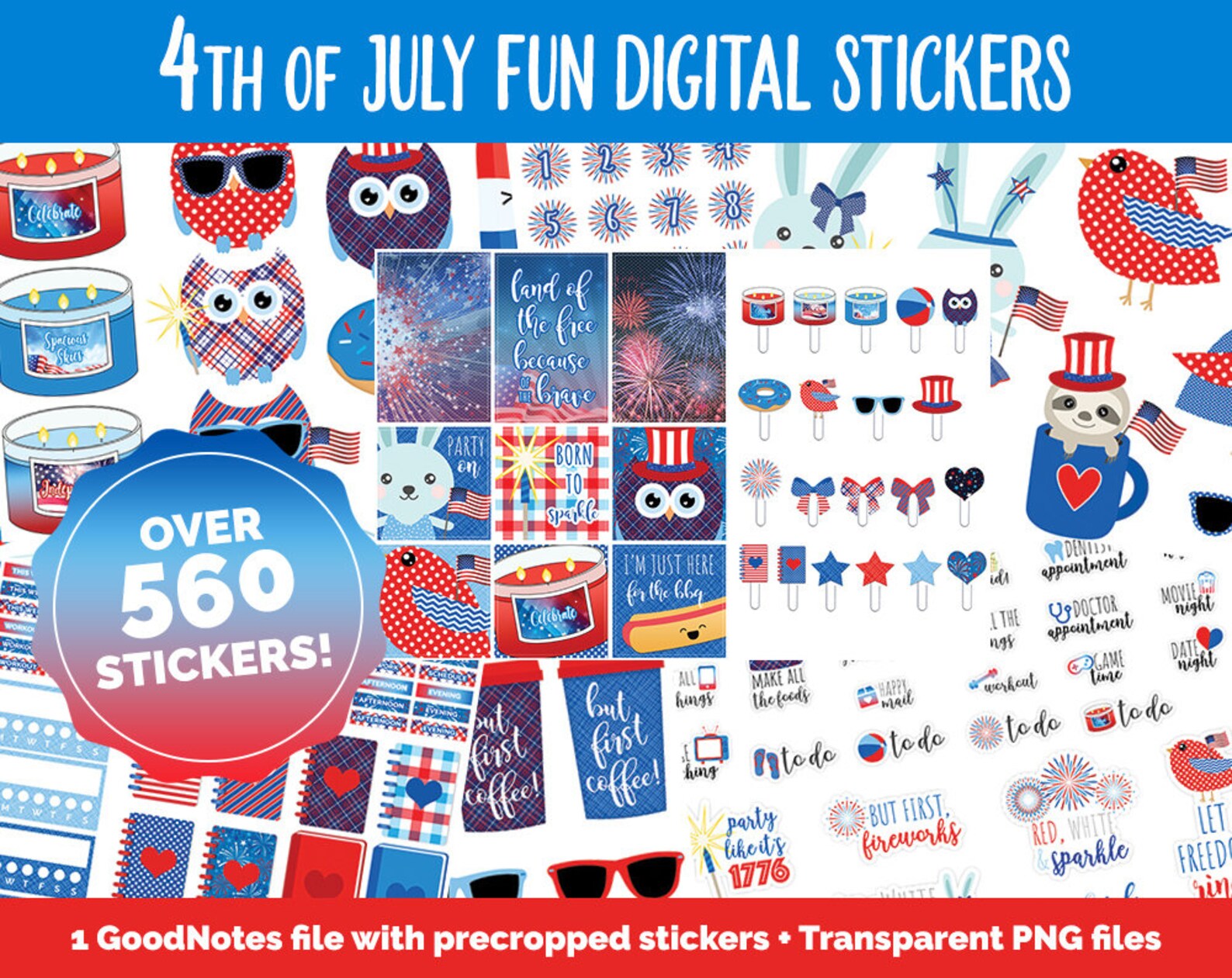 4th of July Fun Digital Planner Stickers Goodnotes, iPad and Android ...