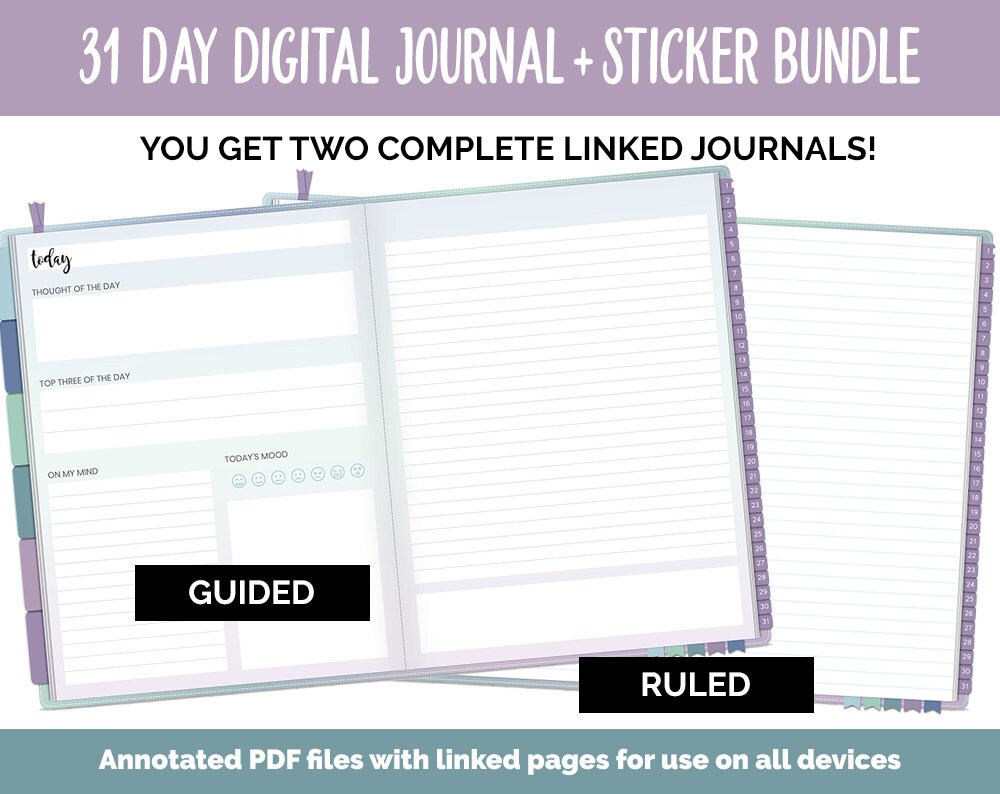 31 Day Digital Journal Sticker Bundle Aurora Theme - Etsy