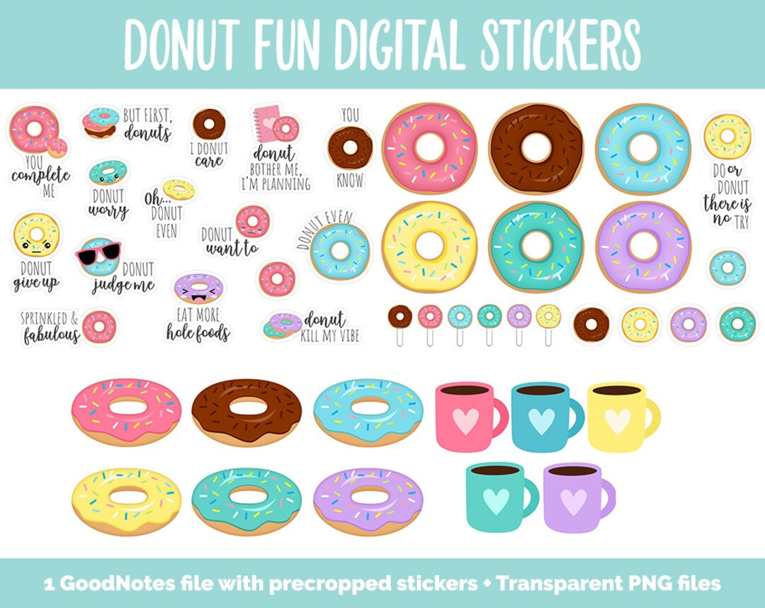 Donut Fun Digital Stickers | Goodnotes, iPad and Android | Donut Puns ...