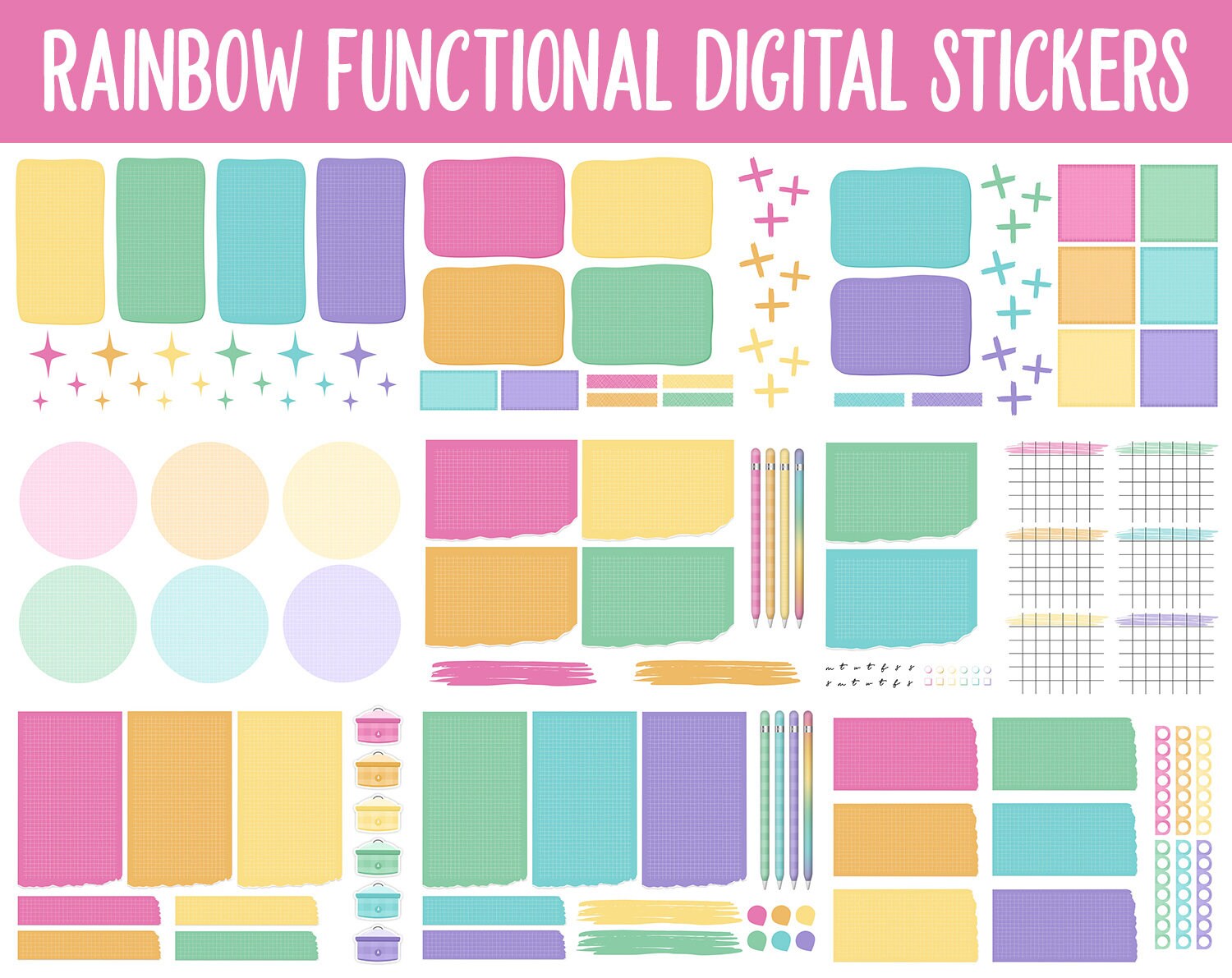 Rainbow Functional Digital Sticker Set Goodnotes Ipad & - Etsy