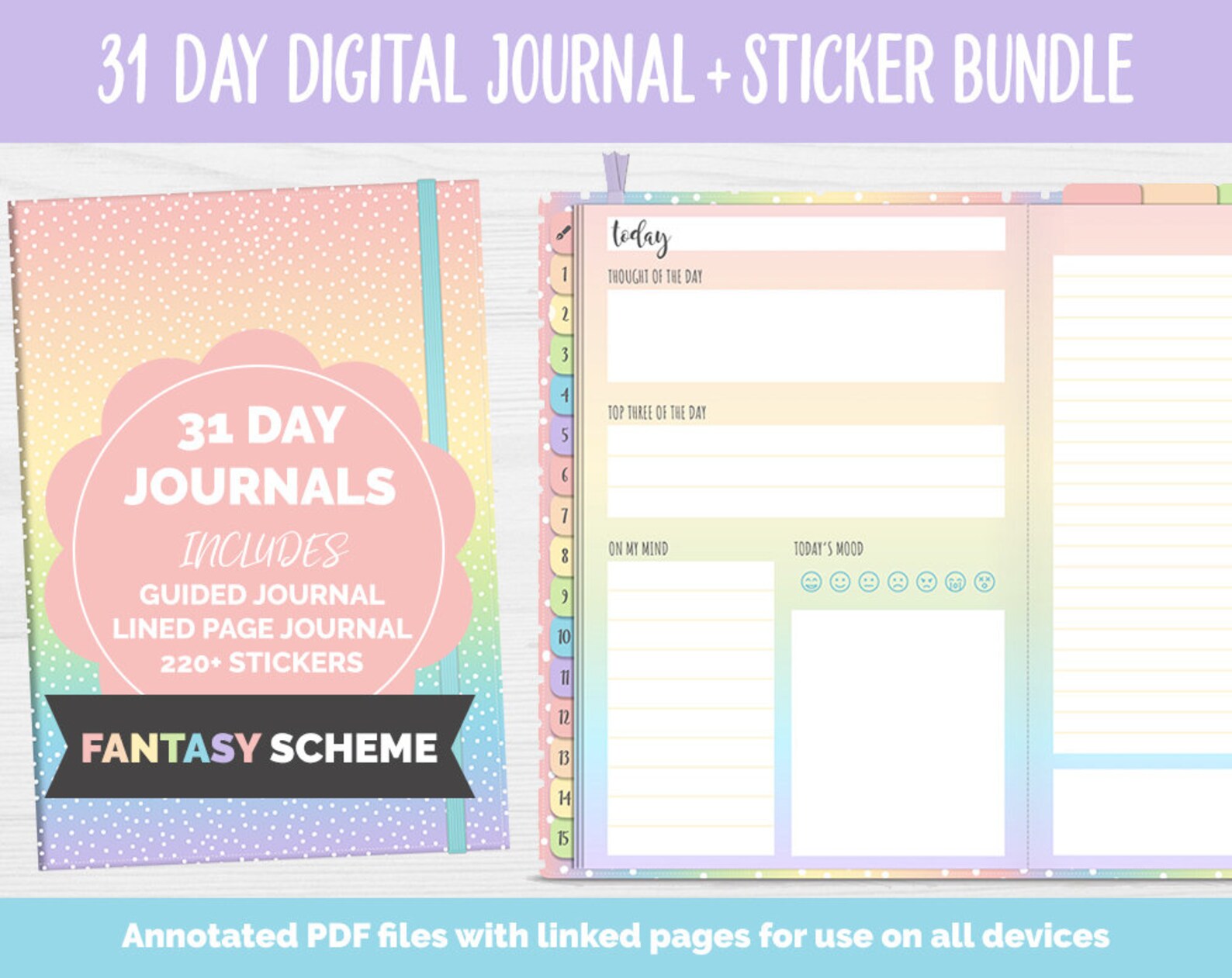 31 Day Digital Journal Sticker Bundle Fantasy Goodnotes - Etsy