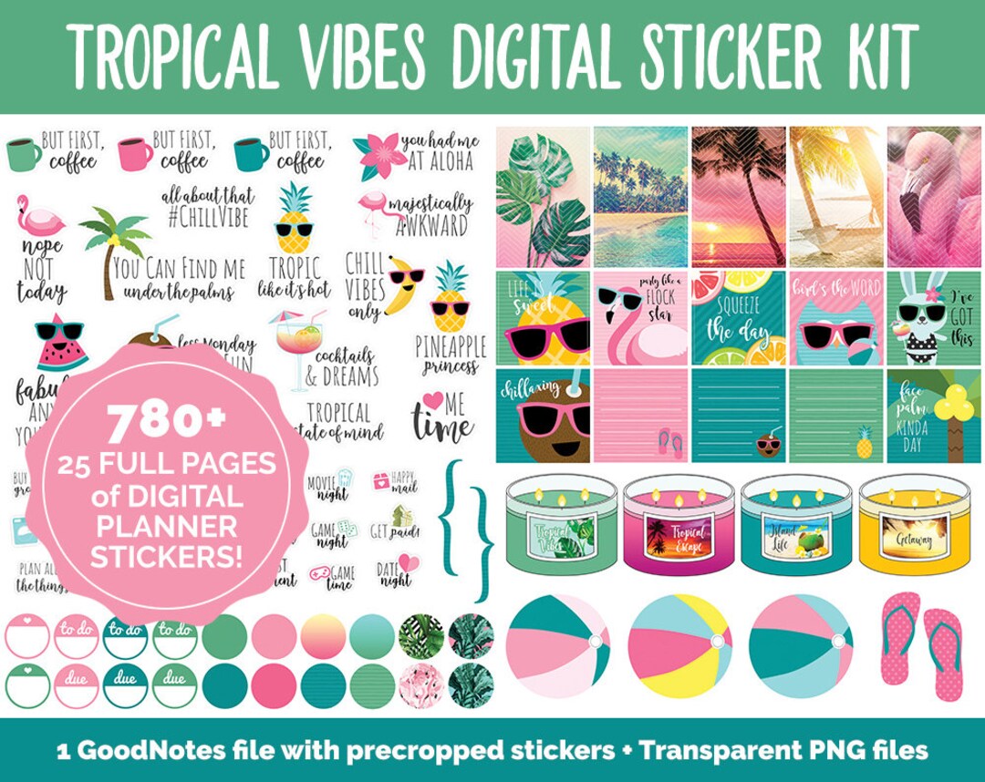Tropical Vibes Digital Stickers | Goodnotes, iPad & Android | August ...
