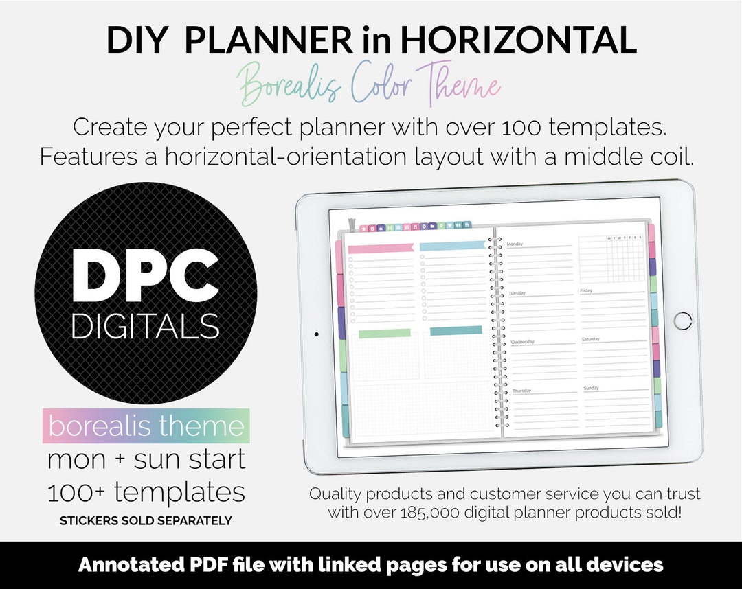 DIY Horizontal Digital Planner | Borealis Theme | Goodnotes, iPad ...