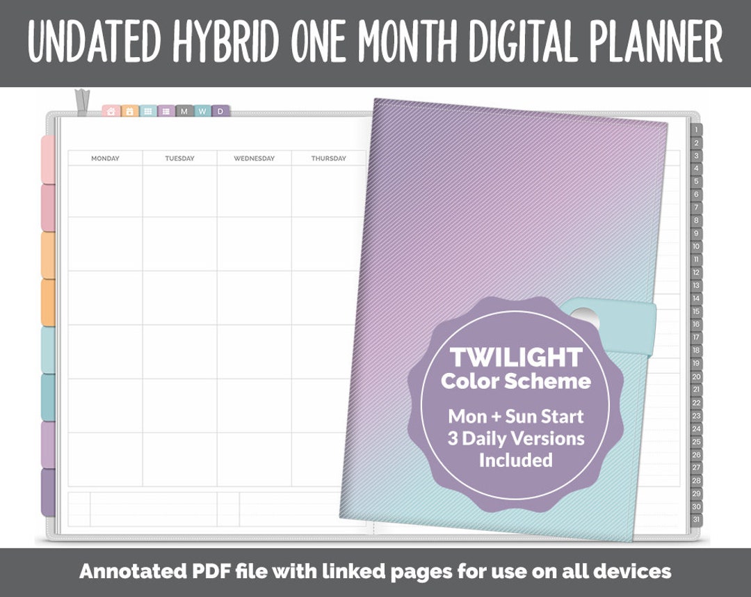 Undated Hybrid One Month Digital Planner | Twilight Theme | Goodnotes ...