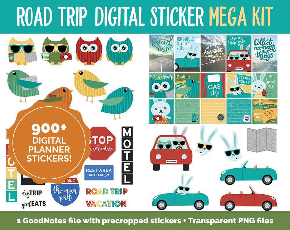 Road Trip Digital Stickers | Goodnotes, iPad and Android | Travel ...