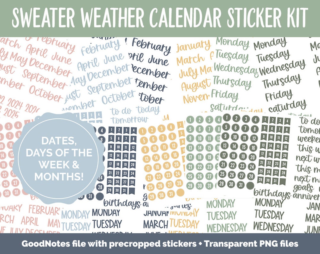 Sweater Weather Calendar Essentials Digital Planner Stickers | iPad ...