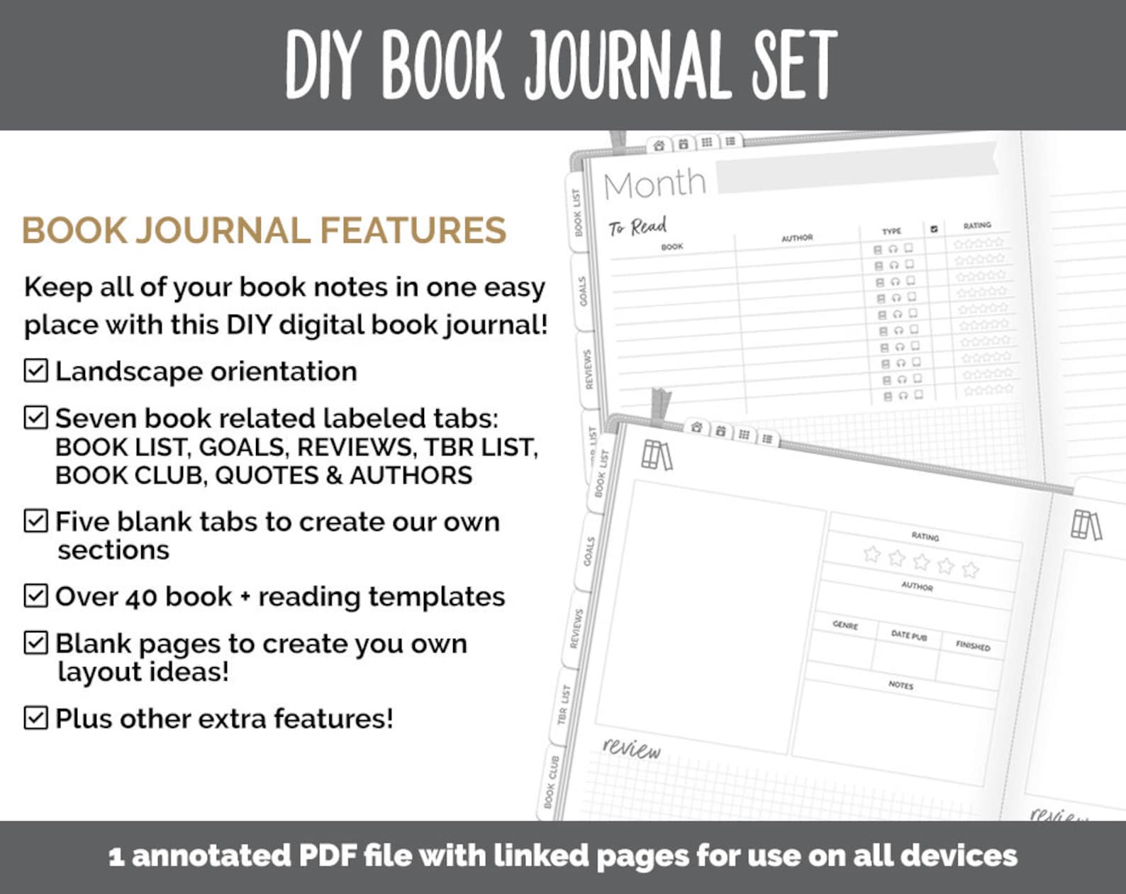 DIY Digital Book Journal Sticker Set Goodnotes Ipad & - Etsy
