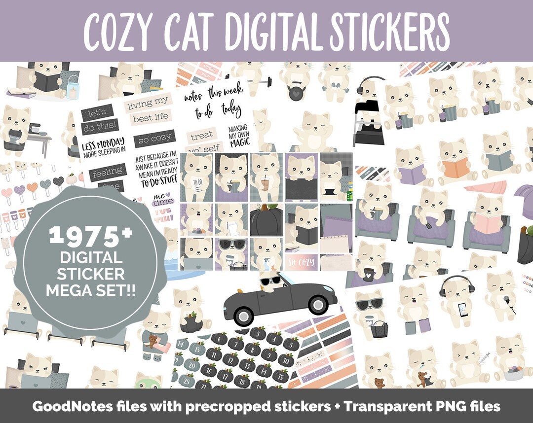 Cozy Cat Digital Sticker Mega Bundle | iPad & Android | Moonbeam Theme ...