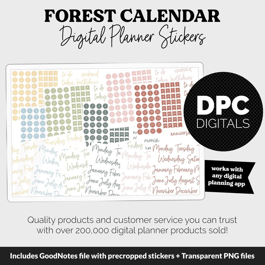 Forest Calendar Essentials Digital Planner Stickers | Goodnotes, iPad ...