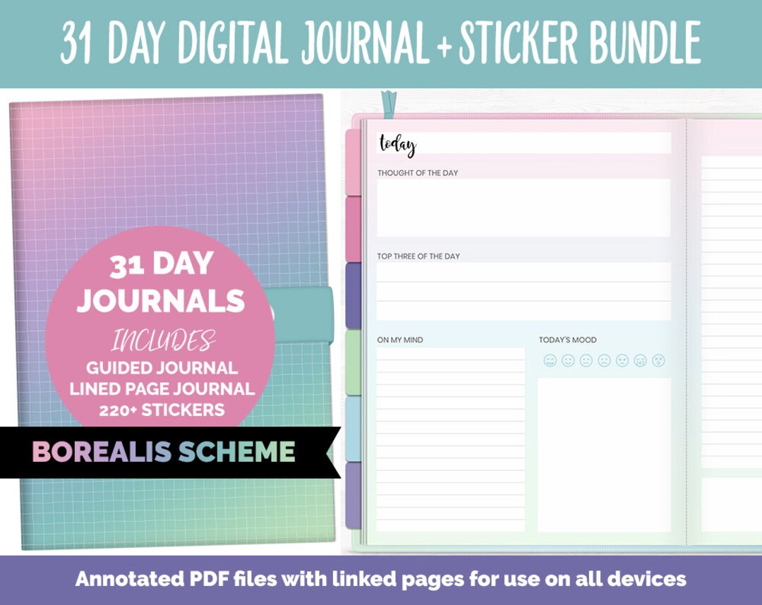 31 Day Digital Journal Sticker Bundle Borealis Theme Goodnotes, iPad ...