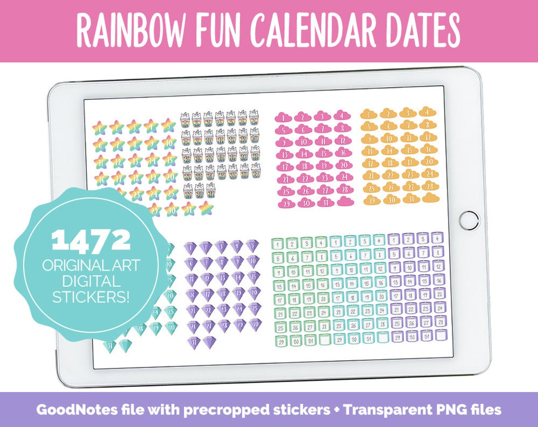 Rainbow Fun Calendar Date Digital Stickers | Goodnotes, iPad and ...