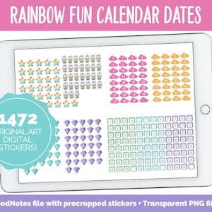 Rainbow Fun Calendar Date Digital Stickers | Goodnotes, iPad and ...