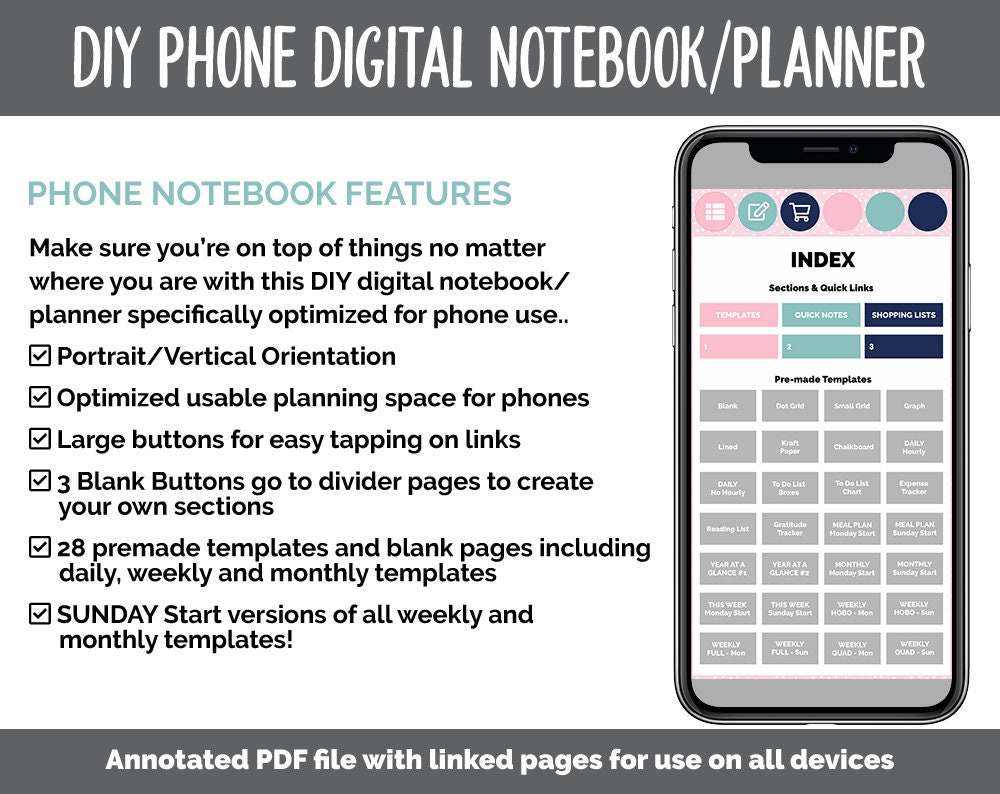 Phone DIY Digital Notebook Planner Harmony Theme | Etsy