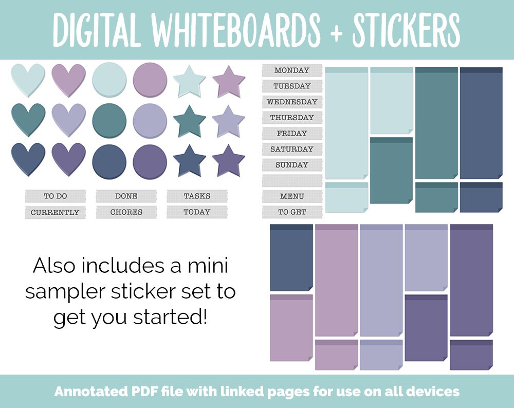 Digital Whiteboard + Stickers | Goodnotes, iPad & Android | Sticky ...