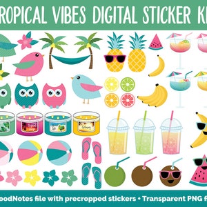 Tropical Vibes Digital Stickers | Goodnotes, iPad & Android | August ...