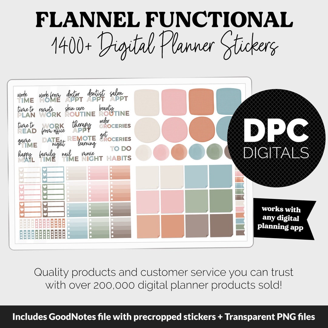 Flannel Functional Digital Sticker Set | Goodnotes, iPad & Android ...